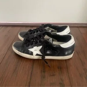 Golden Goose | Shoes | Golden Goose Black Leather Superstar Sneakers ...